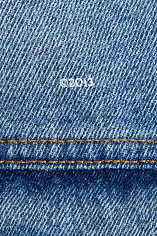 Off-White Faded Embroidered Printed Denim Jacket Blue