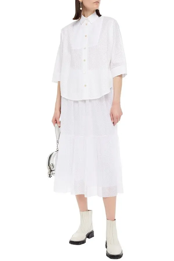Red Valentino Gathered Pointelle-knit Midi Skirt - White