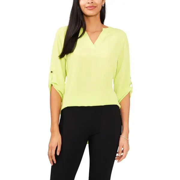 Chaus Split Neck Blouse - Lime Green
