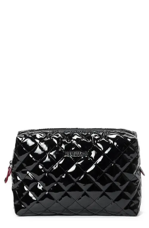 Mz Wallace Mica Quilted Nylon Cosmetics Case - Black Lacquer