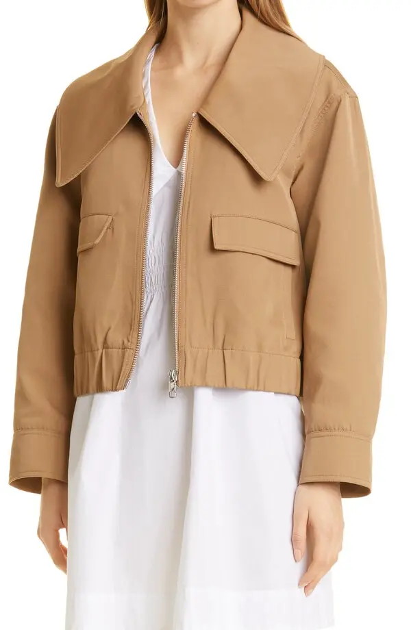 GANNI Wide Collar Heavy Twill Short Jacket