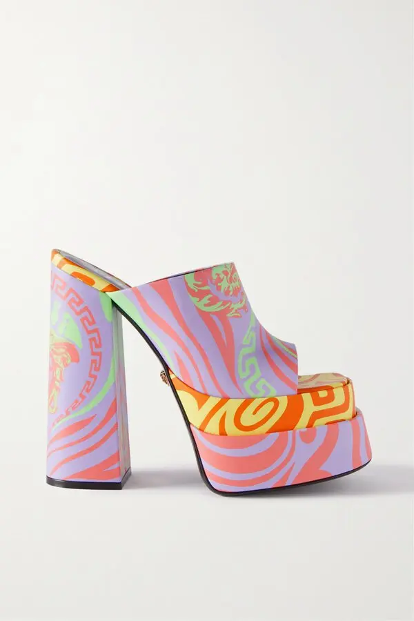 Versace Medusa Music Printed Leather Platform Mules