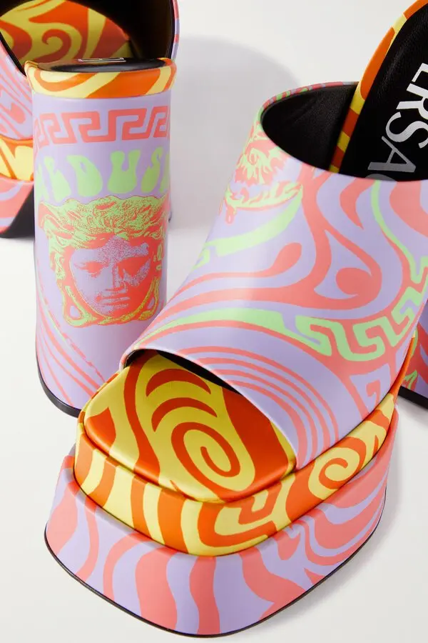 Versace Medusa Music Printed Leather Platform Mules