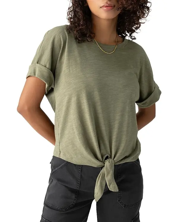 Sanctuary All Day Tie Front Tee - Trail Green