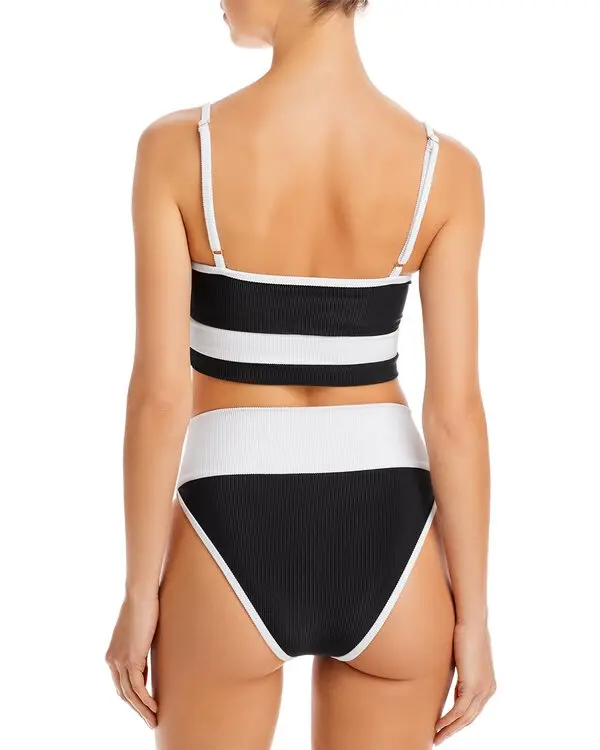 Beach Riot Eva Colorblock Rib Bikini Top - Black White