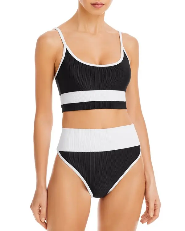 Beach Riot Eva Colorblock Rib Bikini Top - Black White