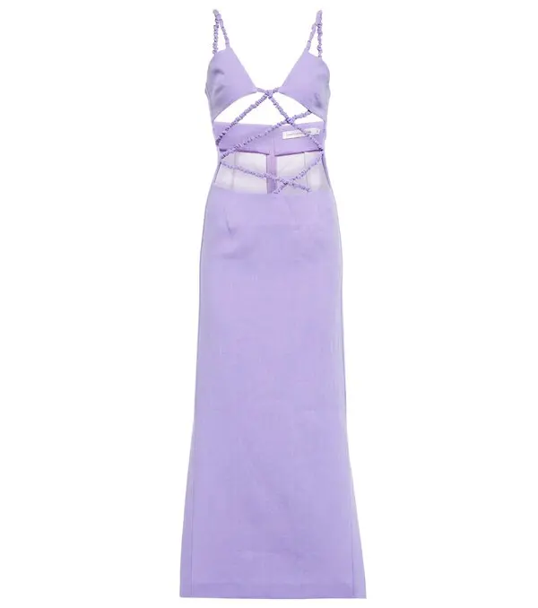 Christopher Esber Ruched Cutout Linen Midi Dress
