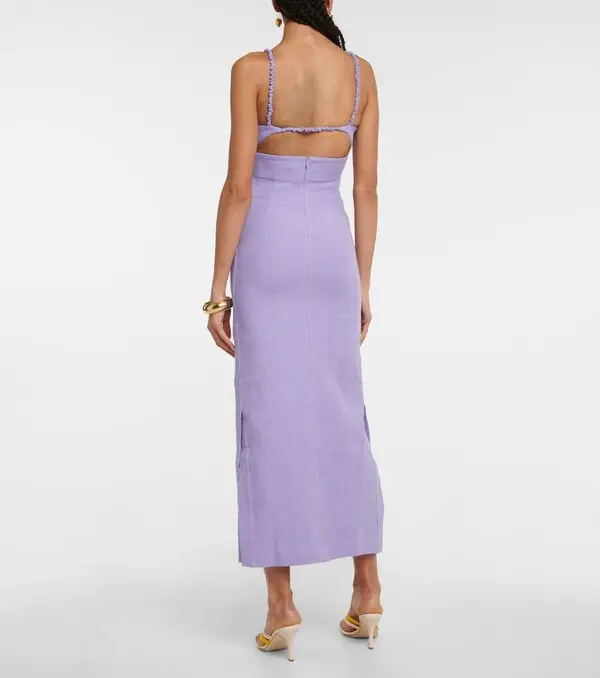 Christopher Esber Ruched Cutout Linen Midi Dress