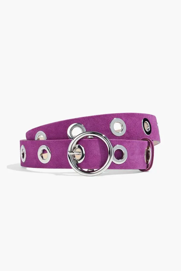 IRO Fuchsia Suede Eyelet Belt with Silver Hardware Fuchsia Pink Hammered Crystal Prong Suede Belt – Elliot  main image 4