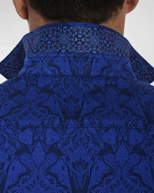 Robert Graham Apos;s Highland Stretch Cotton Jacquard Sport Shirt - Navy