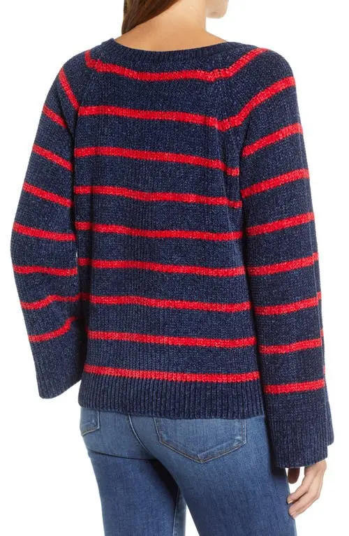 &.LAYERED Stripe V-neck Pullover - Navy/red