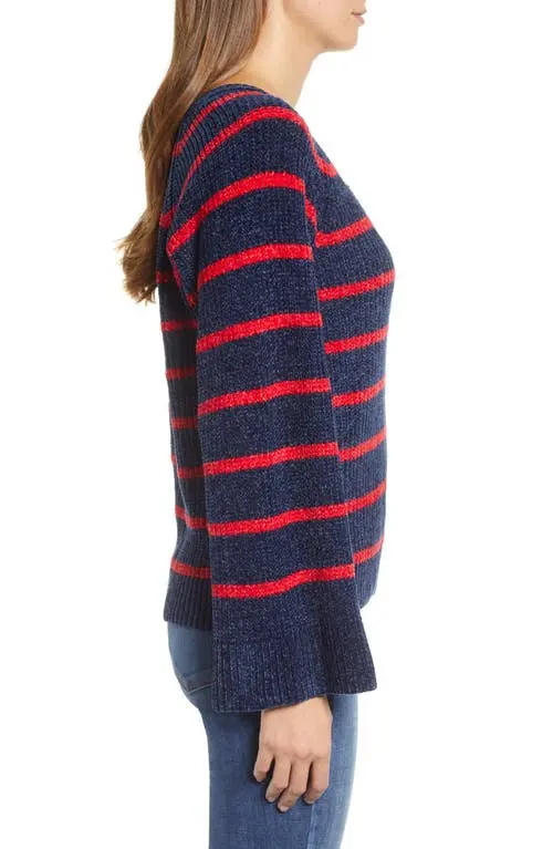 &.LAYERED Stripe V-neck Pullover - Navy/red