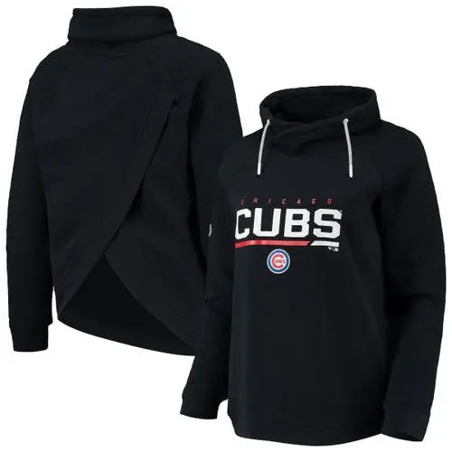 LEVELWEAR Chicago Cubs Vega Funnel Neck Raglan Pullover Sweatshirt - Black