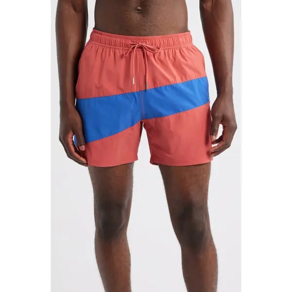 FAIR HARBOR The Bungalow Water Repellent Swim Trunks - Nautical Red Colorblock (645)