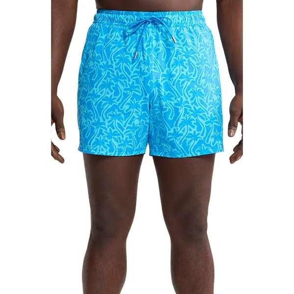 FAIR HARBOR The Bungalow Water Repellent Swim Trunks - Turquoise Cutout Palms