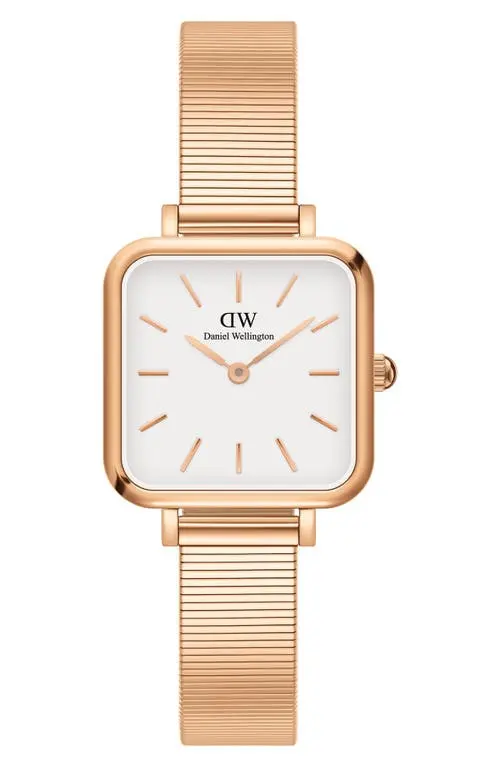 DANIEL WELLINGTON Quadro Studio Mesh Strap Watch - Rose Gold/ White