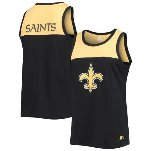 STARTER Gold New Orleans Saints Team Touchdown Fashion Tank Top - Black
