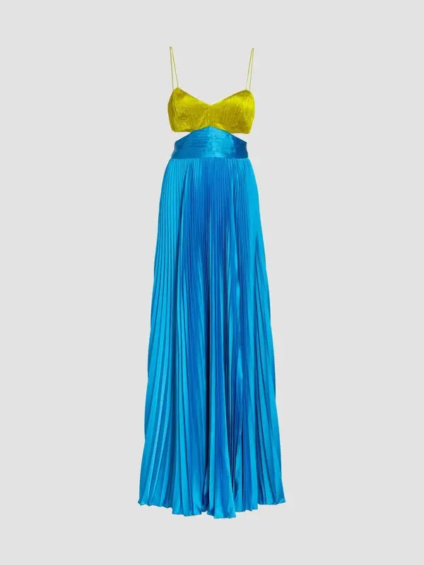 AMUR Elodie Pleated Cut-out Gown - Citrine Green Aquarius