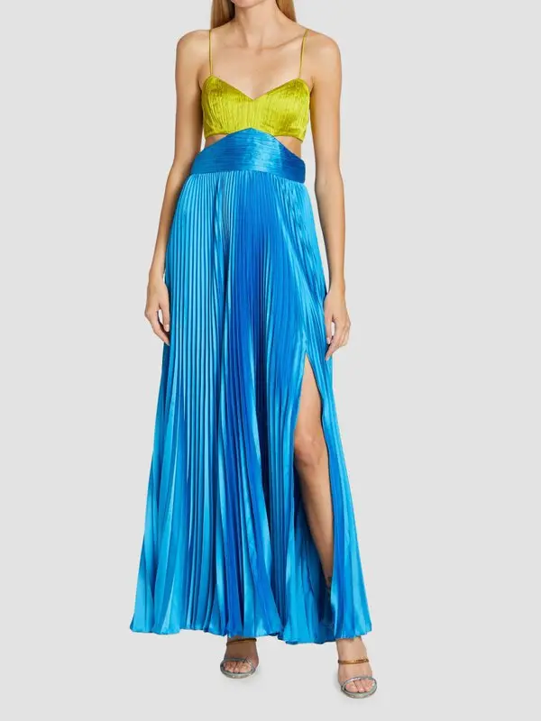 AMUR Elodie Pleated Cut-out Gown - Citrine Green Aquarius