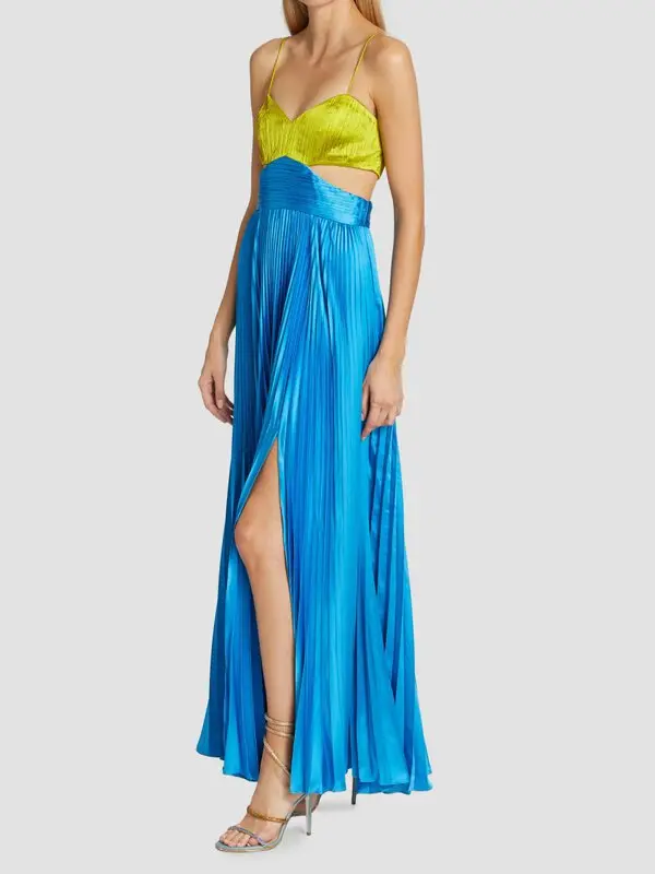 AMUR Elodie Pleated Cut-out Gown - Citrine Green Aquarius