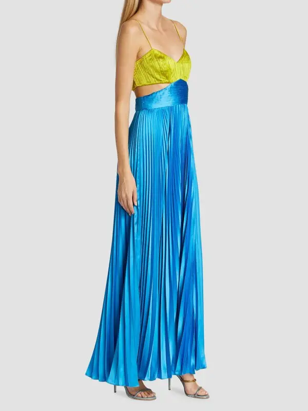 AMUR Elodie Pleated Cut-out Gown - Citrine Green Aquarius