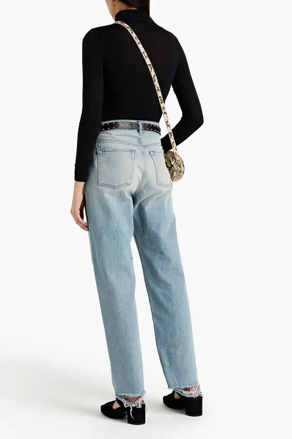 3x1 Sabina Distressed Midrise Straight Leg Jeans - Light Denim