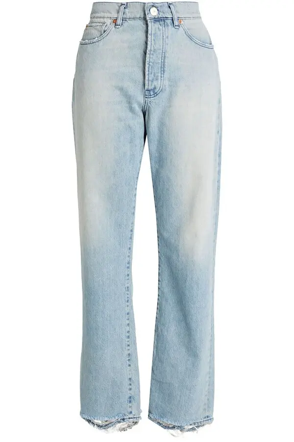 3x1 Sabina Distressed Midrise Straight Leg Jeans - Light Denim