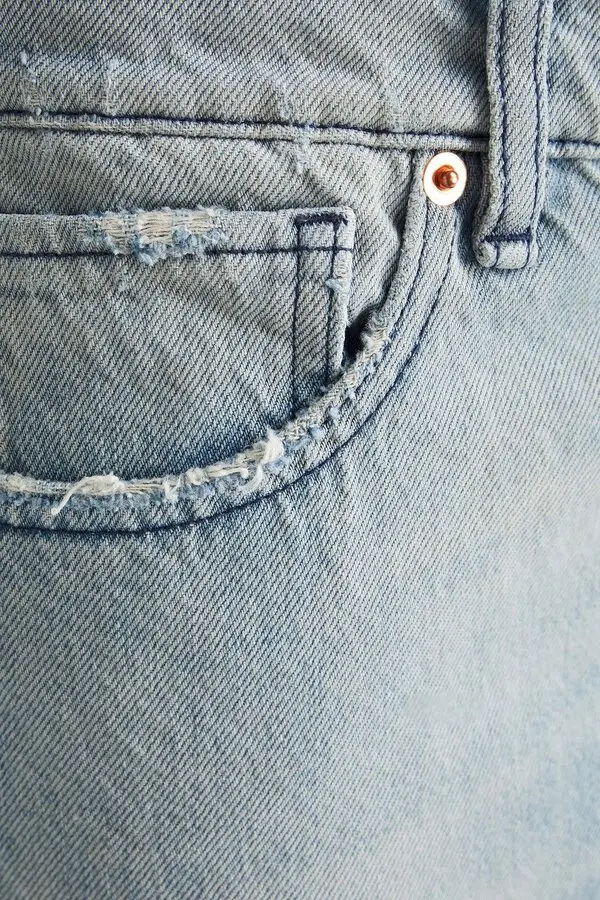 3x1 Sabina Distressed Midrise Straight Leg Jeans - Light Denim