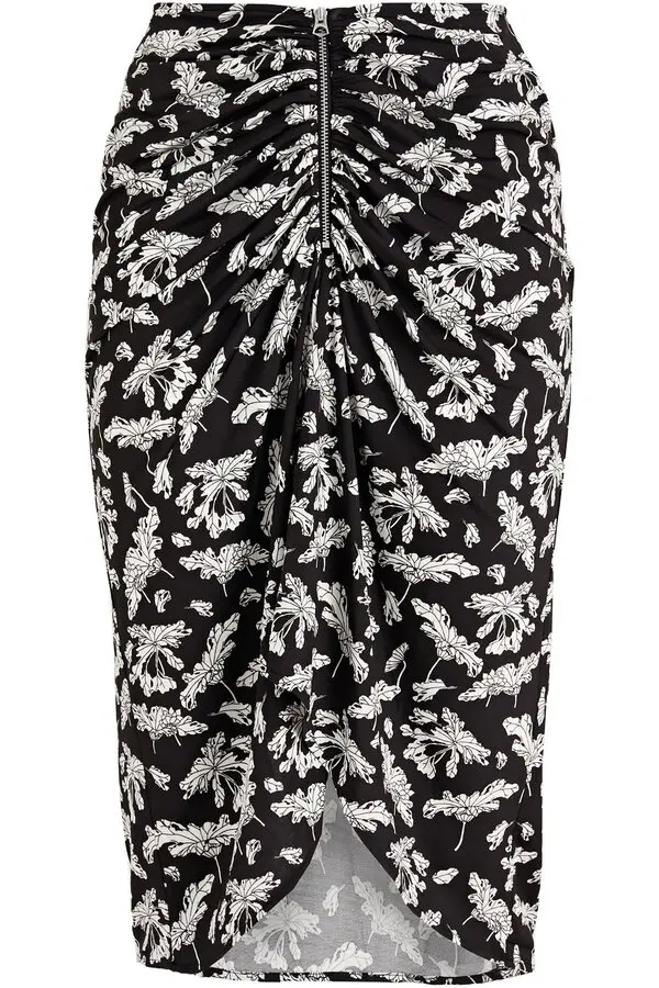 Rag & Bone Sabine Ruched Floral-print Stretch-jersey Skirt - Black