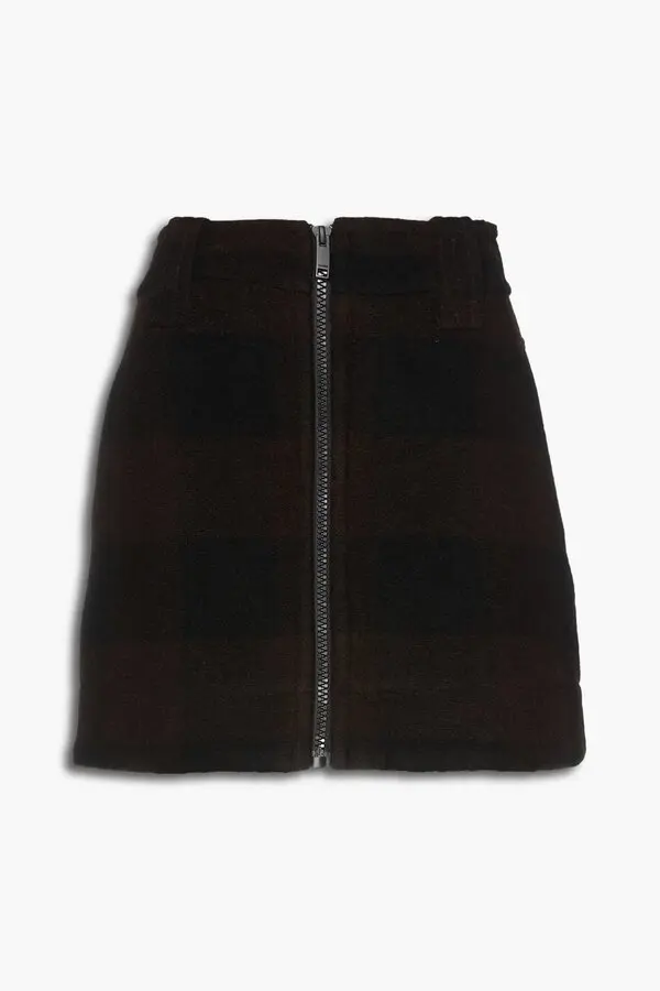 GANNI Checked Woolblend Mini Skirt - Brown