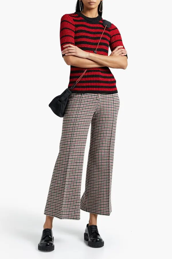 GANNI Ribbed Striped Metallic Knit Top - Red