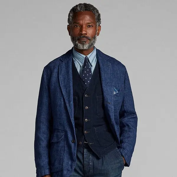 Ralph Lauren Indigo Linen Tweed Sport Coat In Navy/Charcoal - 30