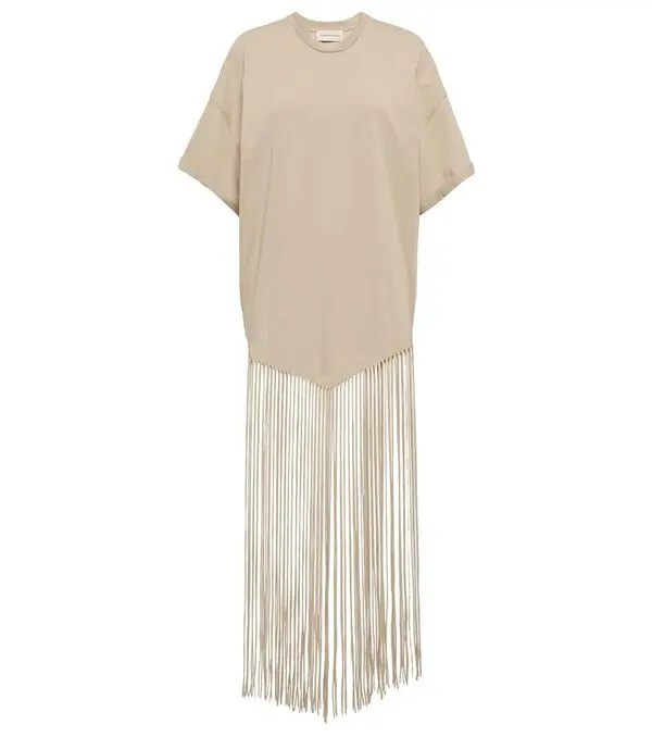 Alexandre Vauthier Fringed Cotton T-Shirt Dress In Beige - 30% Off |  Editorialist