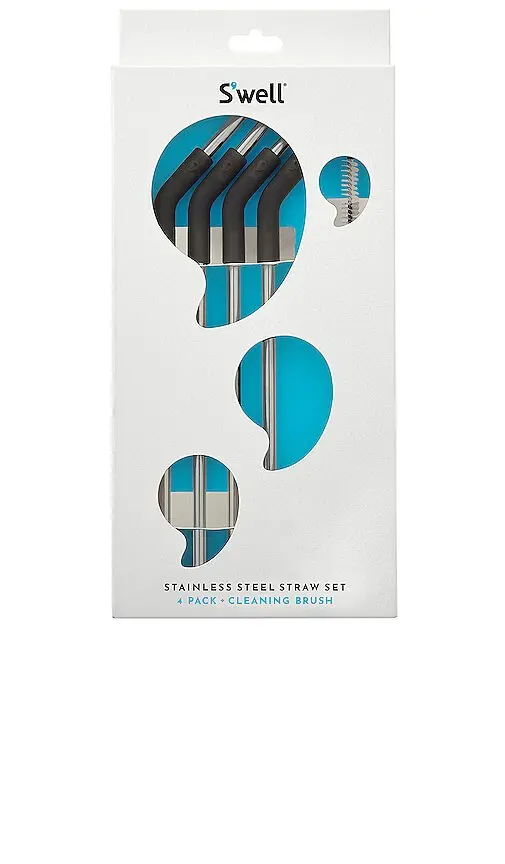 S'WELL Stainless Steel Straw Set In Metallic Silver