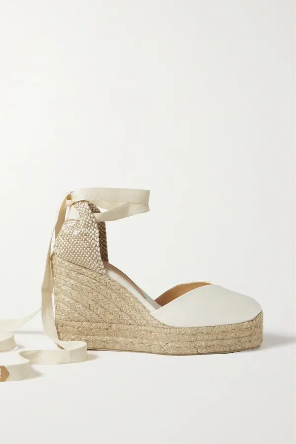 CastaÑer Chiara 100 Satin And Canvas Wedge Espadrilles - White