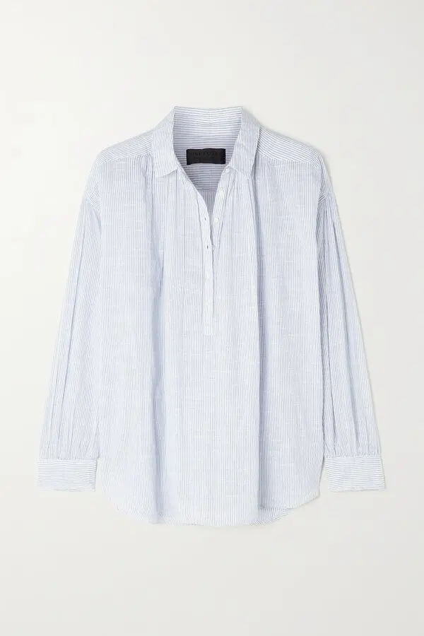 NILI LOTAN Miles Gathered Striped Cotton Blouse