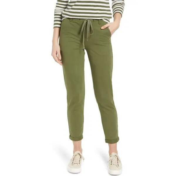Caslon Cotton Knit Drawstring Pants - Green Sorrel