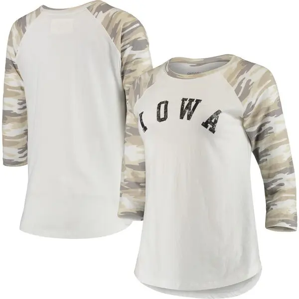 CAMP DAVID Camo Iowa Hawkeyes Boyfriend Baseball Raglan 3/4-sleeve T-shirt - White