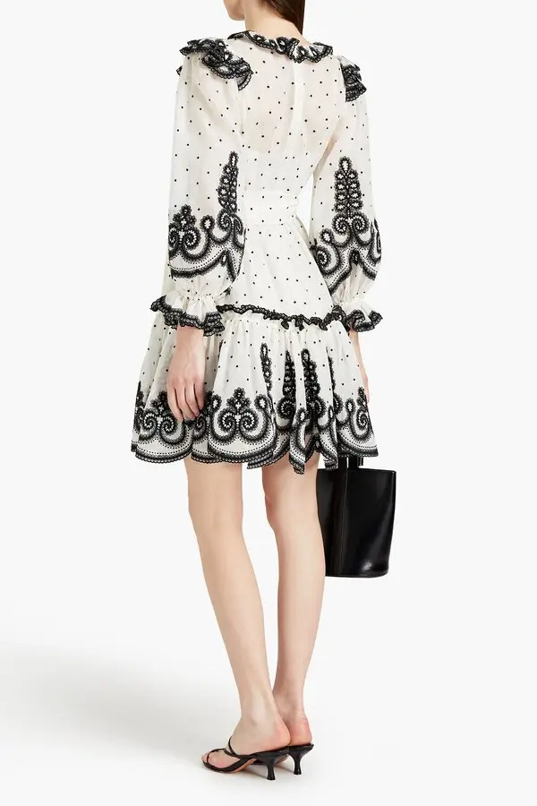 knee length dresses for ladies Foliate Linen-Blend Embroidered Button Up Mini Dress - Black | Disturbia