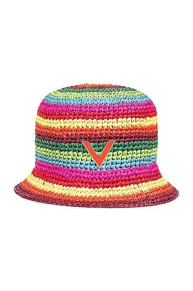 Valentino Garavani Crochet Enamel V Bucket Hat In Red