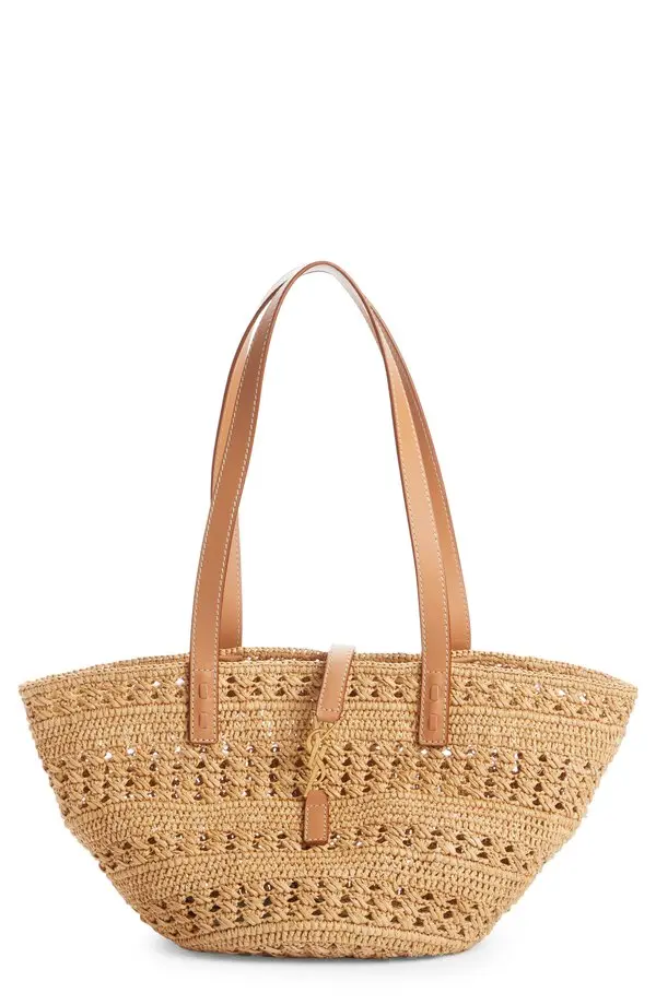 Saint Laurent Small Panier Woven Straw Tote