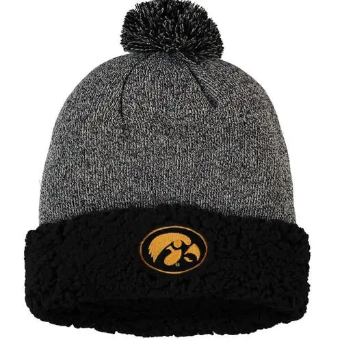 Top Of The World Iowa Hawkeyes Snug Cuffed Knit Hat With Pom - Black