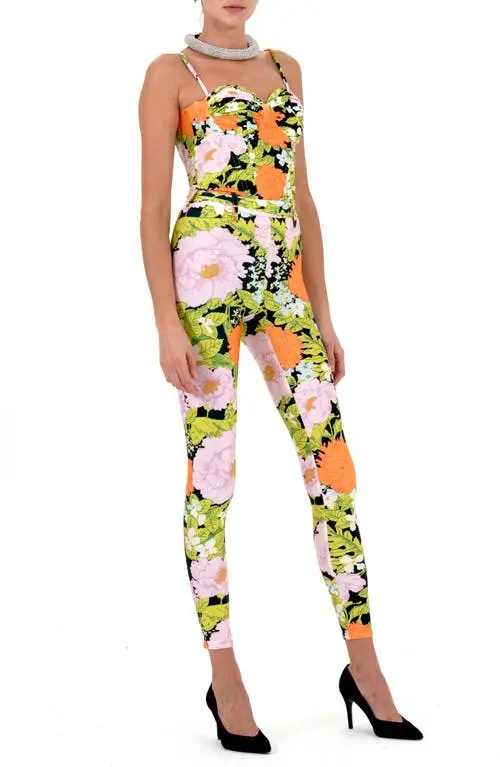 RICHARD QUINN Floral Print Corset Bodice Jumpsuit - Orange Pastel