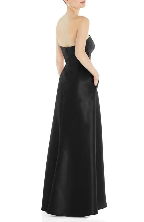 Alfred Sung Strapless Satin Gown - Black