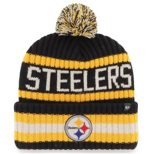 '47 Pittsburgh Steelers Bering Cuffed Knit Hat With Pom - Black