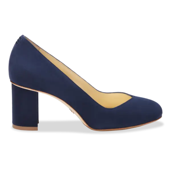 Sarah Flint Round Toe Pump With Block Heel - Navy Suede