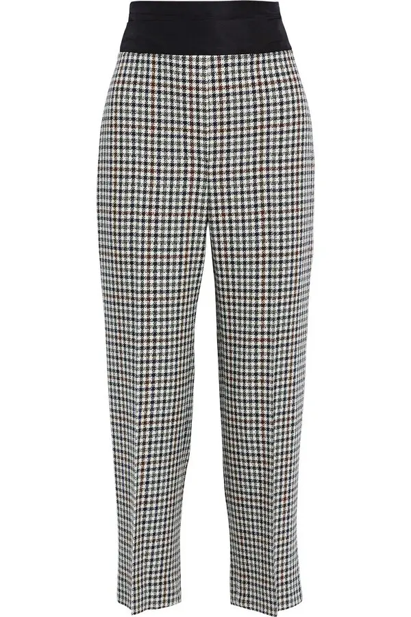 Oscar De La Renta Faillepaneled Houndstooth Wooltweed Tapered Pants - Ecru