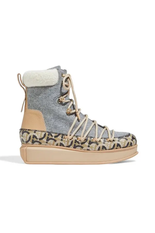 Ferragamo Milo Faux Shearling-Trimmed Logo-Print Leather And  display picture 1