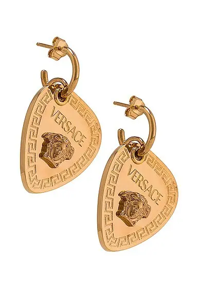 Versace Medusa Guitar Pick Earrings In Metallic Gold