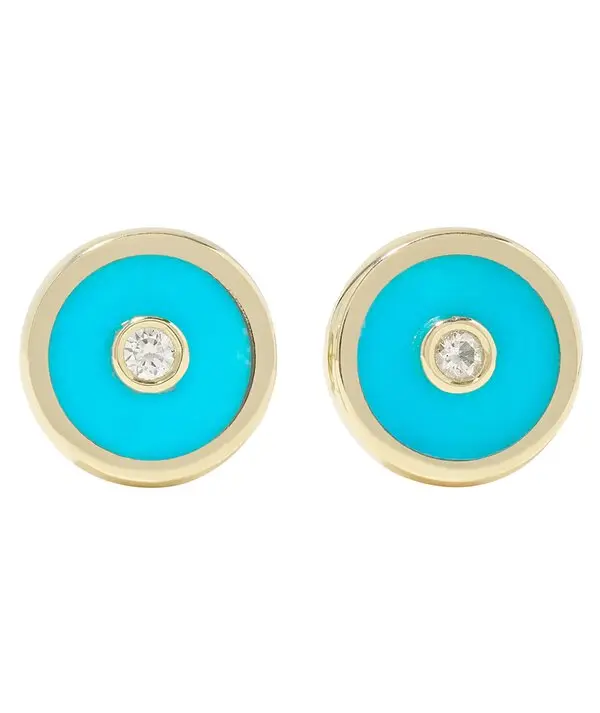 Retrouvai Compass Mini 14-karat Turquoise And Diamond Earrings